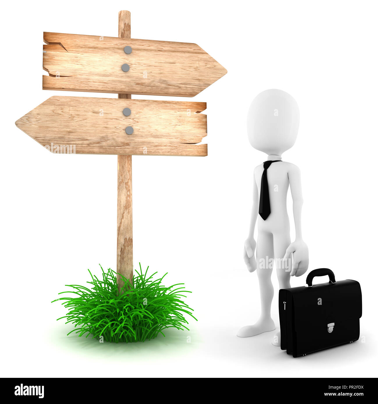 3d man businessman and wooden arrow sign Stock Photo - Alamy