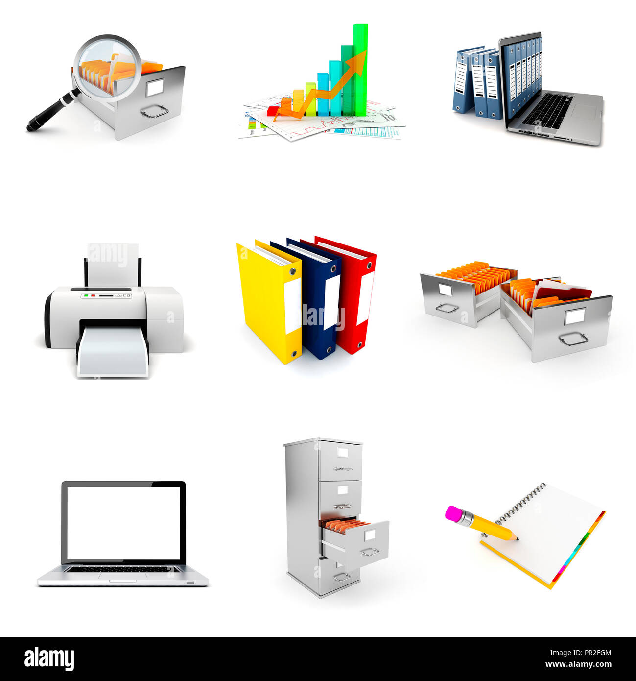 3d office elements set, on white background Stock Photo - Alamy