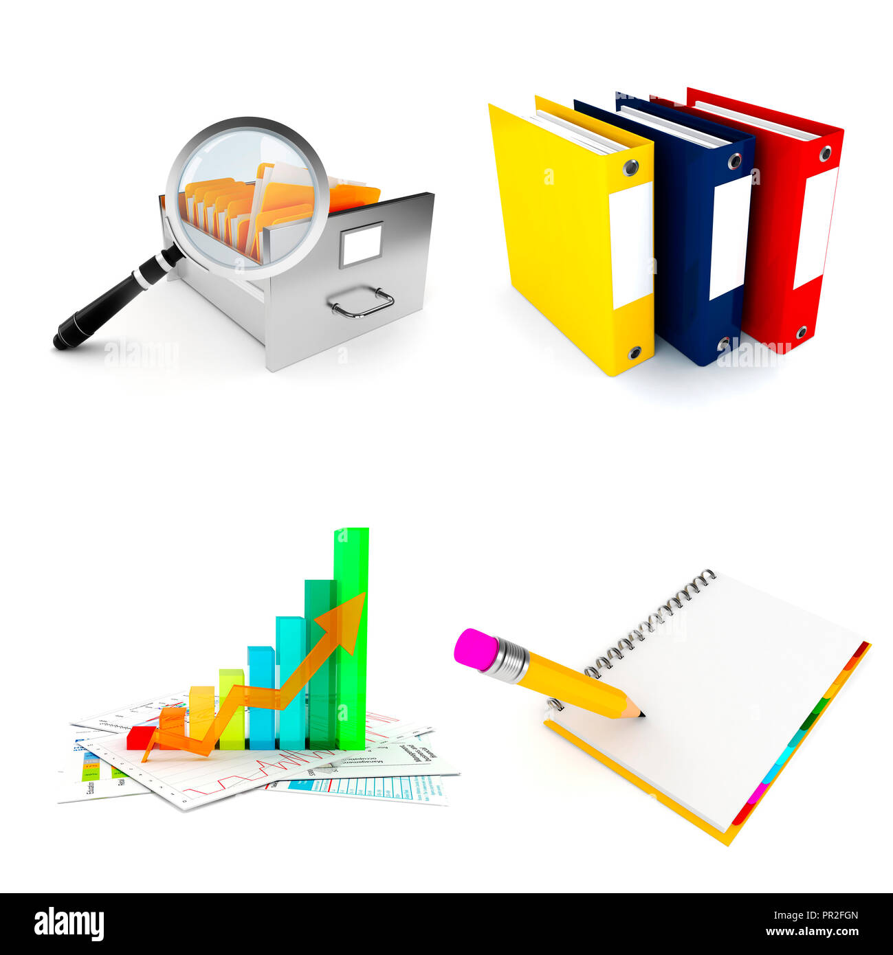 3d office elements set, on white background Stock Photo - Alamy