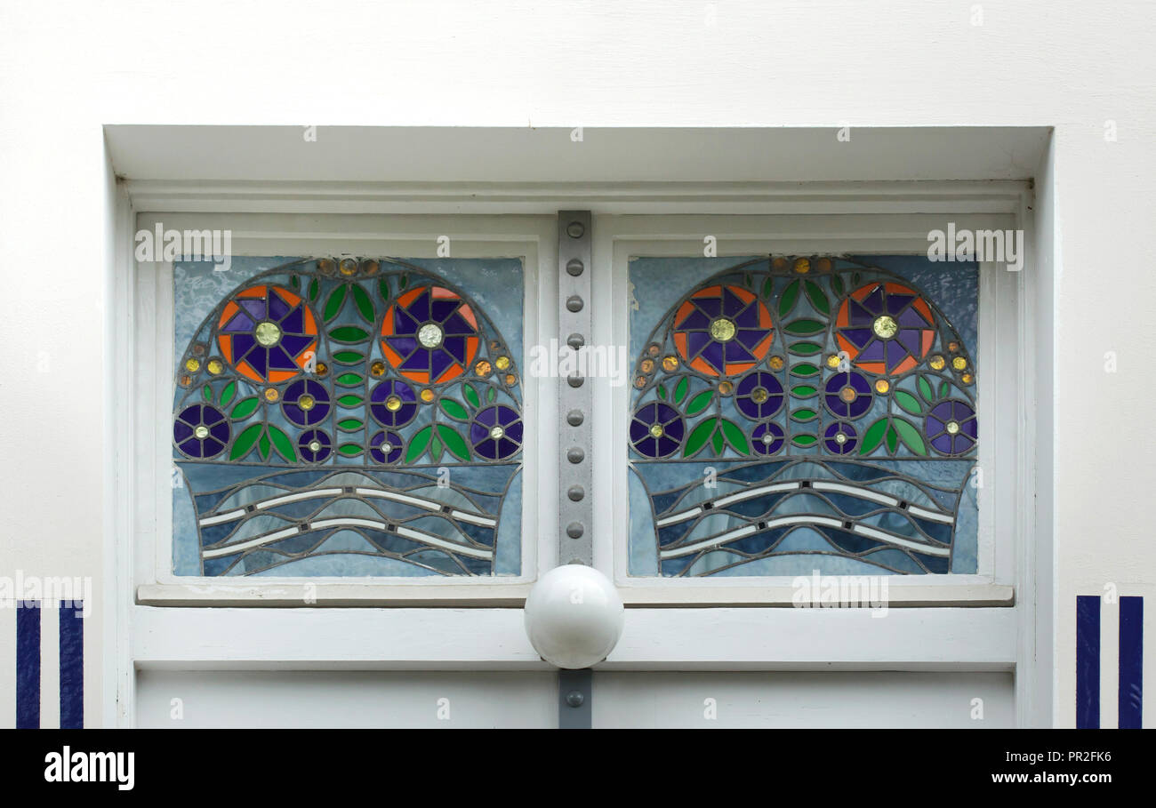 Stained glass windows over the main entrance to the Wagner Villa II ...