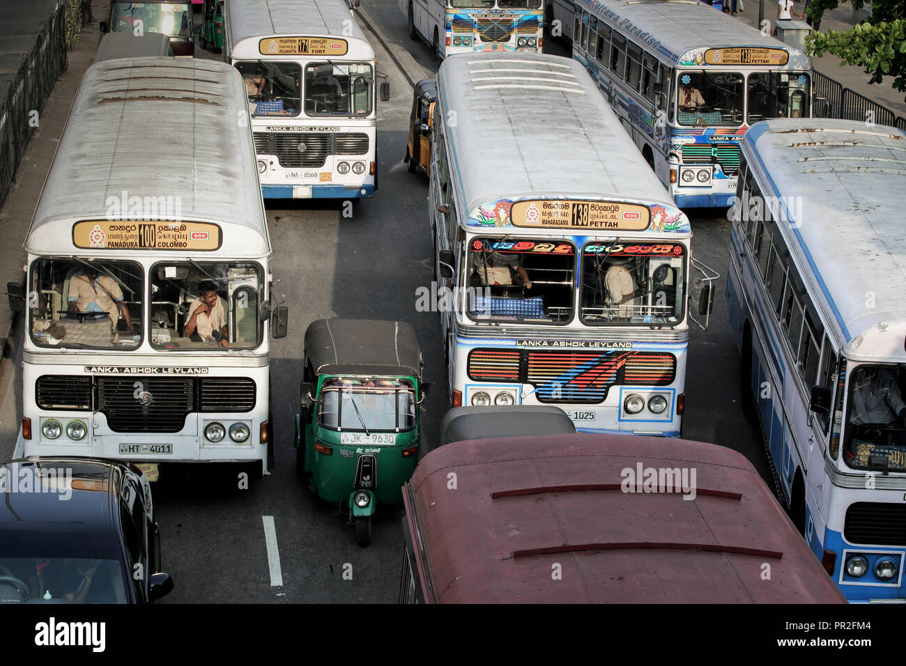 Buses and other vehicles in traffic jam at Colombo, Sri Lanka Stock ...