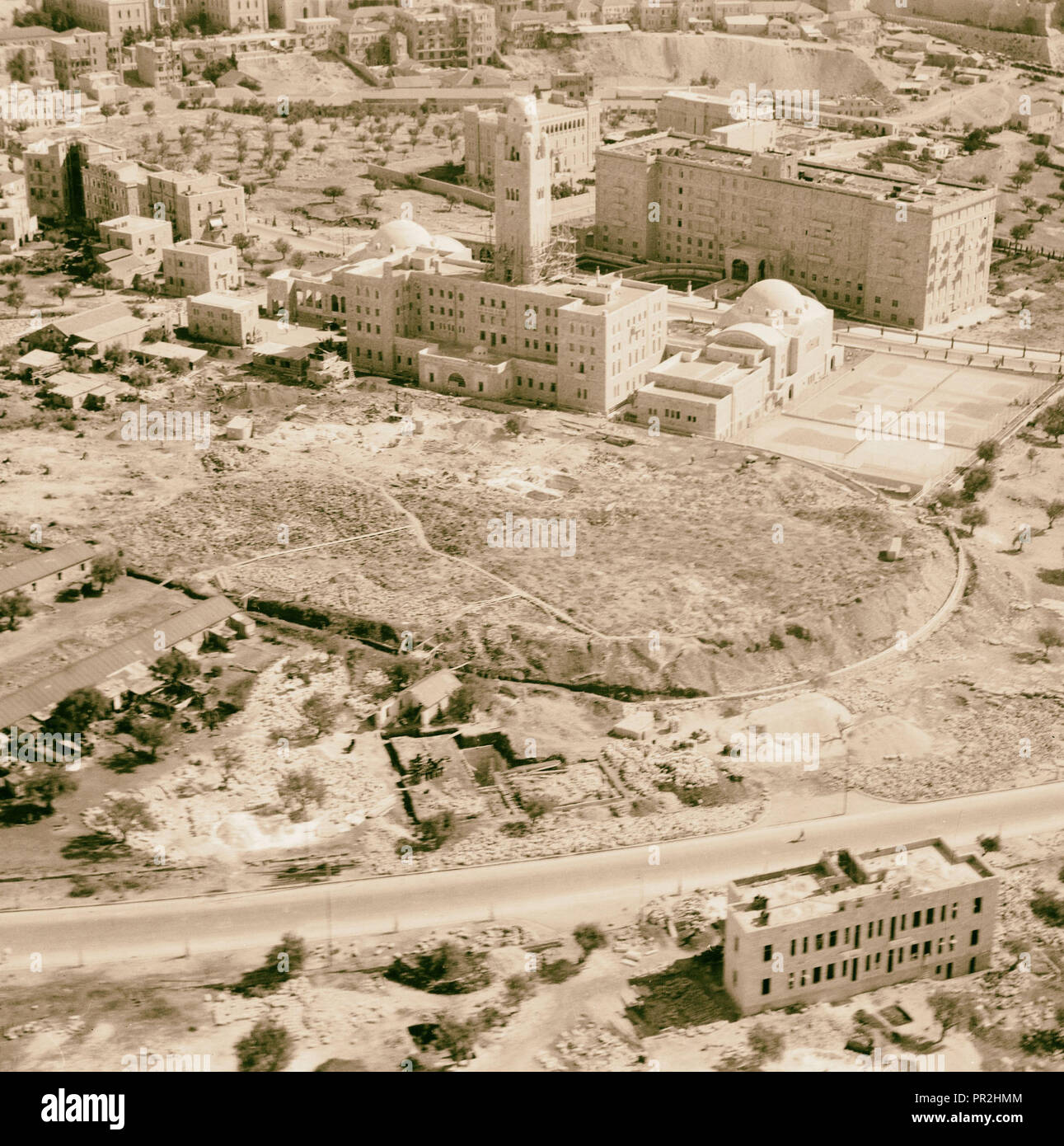 Aerial view of newer Jerusalem showing the King David Hotel and the Y.M ...