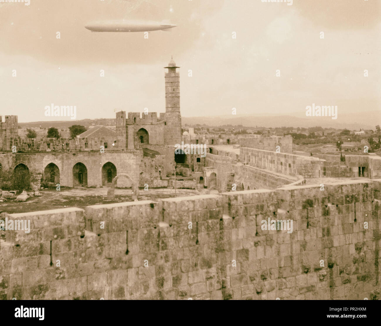 Zeppelin over Tower of David. 1931, Jerusalem, Israel Stock Photo - Alamy