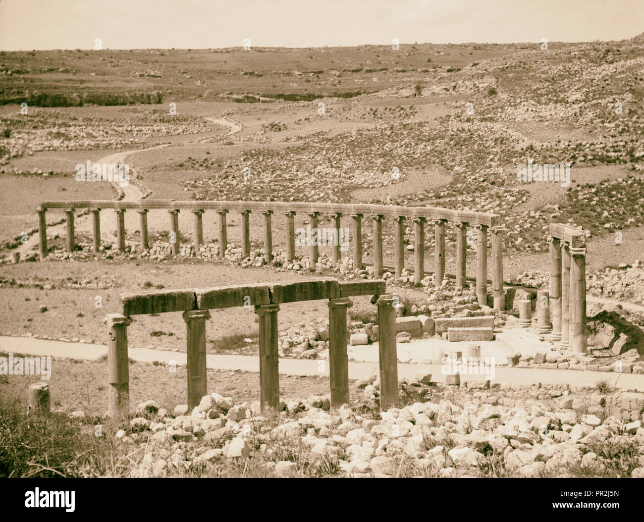 Ruins of Jerash (Gerasa). The Jerash Forum showing large section of ...