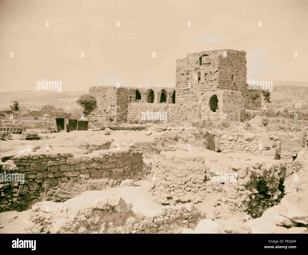 Jebeil. (Biblos). The Crusader castle showing flanking towers and ...