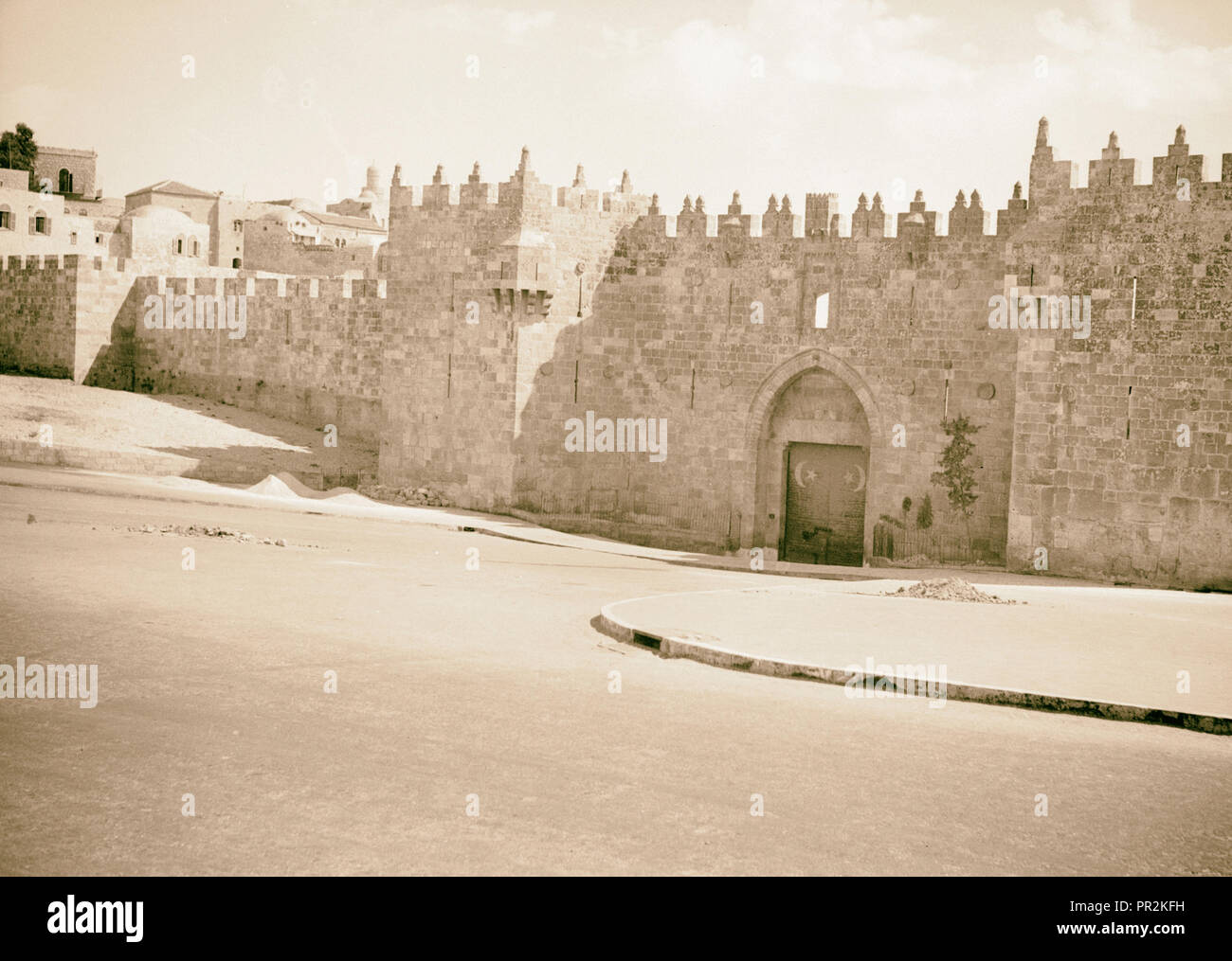 Deserted scene outside Damascus Gate, closed. Calm before the storm ...