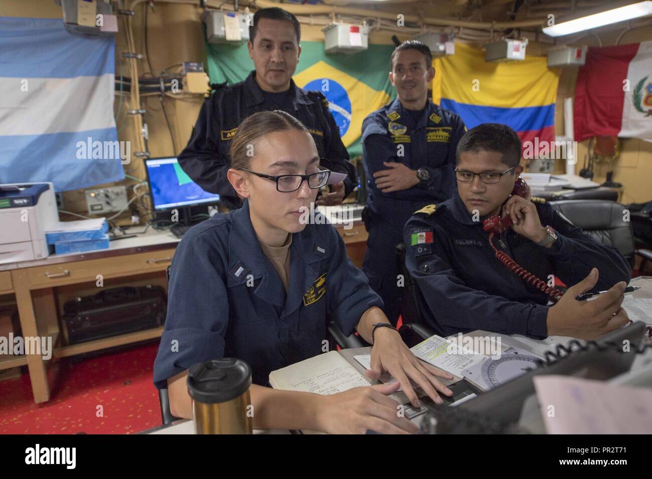 CARIBBEAN SEA (Sept. 5, 2018) Lt. j.g. Jaime Bromley works with ...