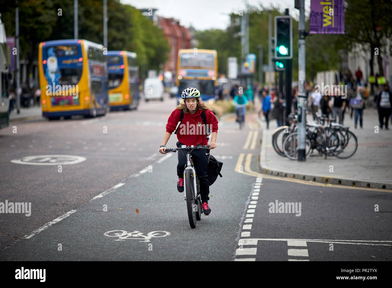 Manchester Oxford Road cycle lane and bus lane passing the University ...
