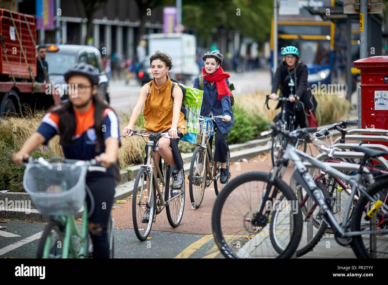 Manchester Oxford Road cycle lane and bus lane passing the University ...