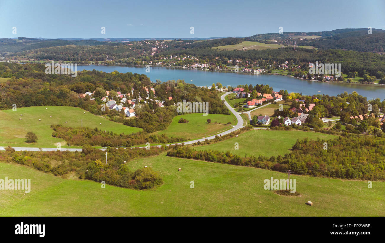 Drone aerial picture from a Hungarian landscape, near the small village ...