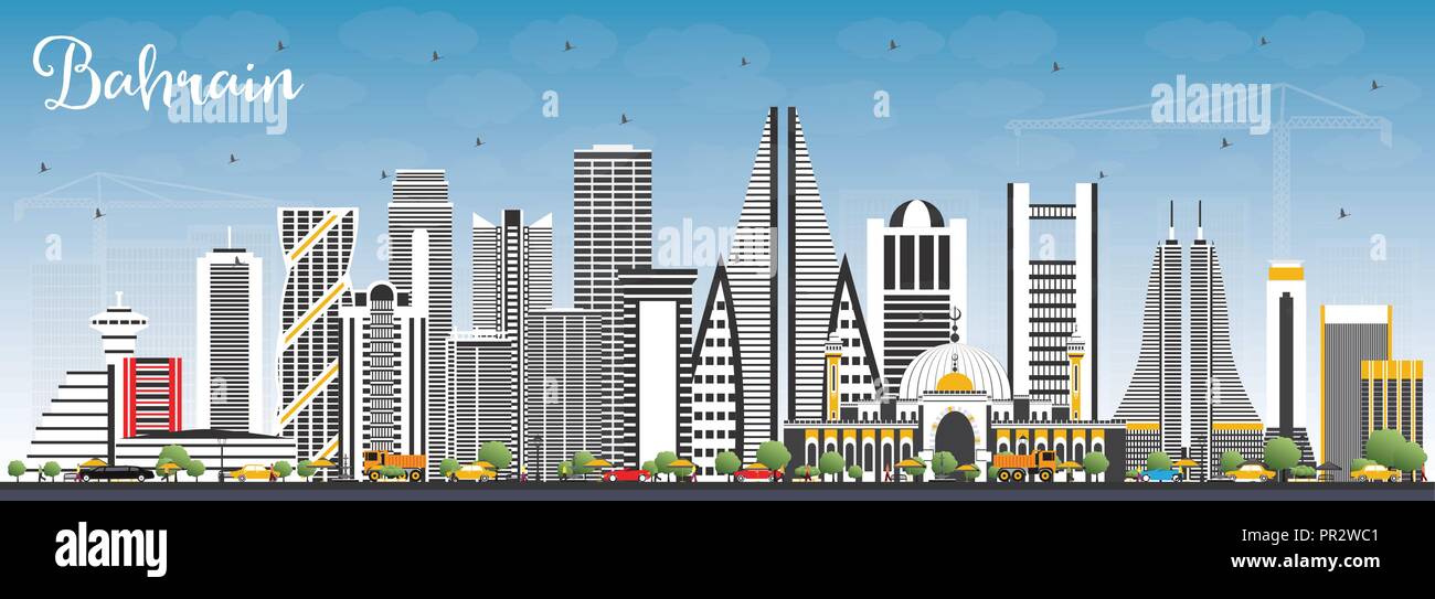 Bahrain City Skyline with Gray Buildings and Blue Sky. Vector ...