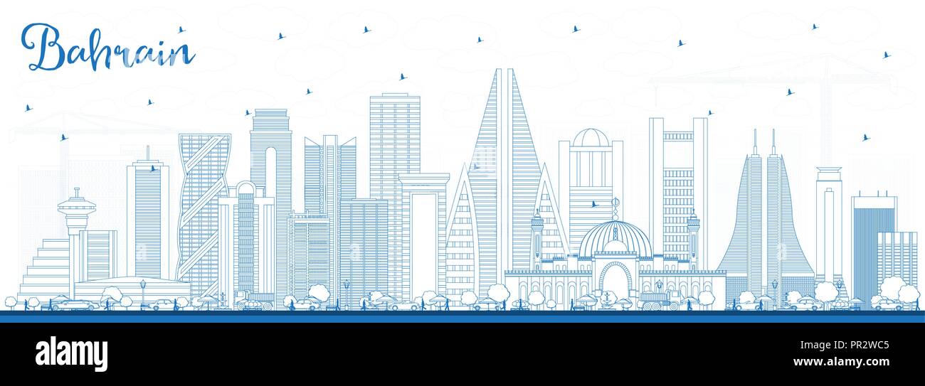 Outline Bahrain City Skyline with Blue Buildings. Vector Illustration ...