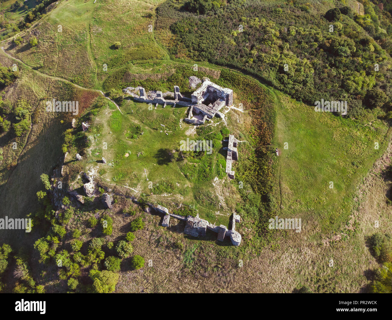 Aerial picture from a ancient castle ruin from Hungary on the volcano ...