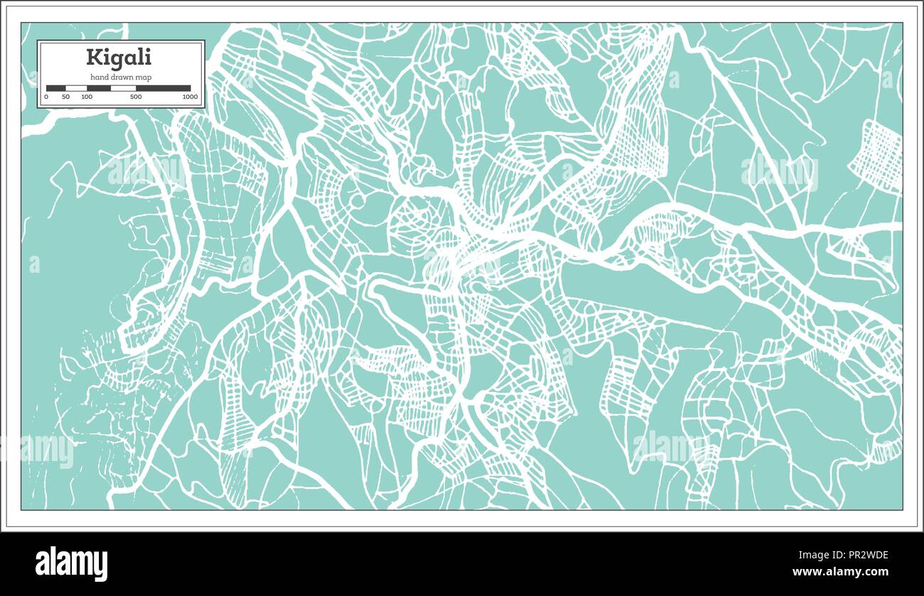 Kigali Rwanda City Map in Retro Style. Outline Map. Vector Illustration ...