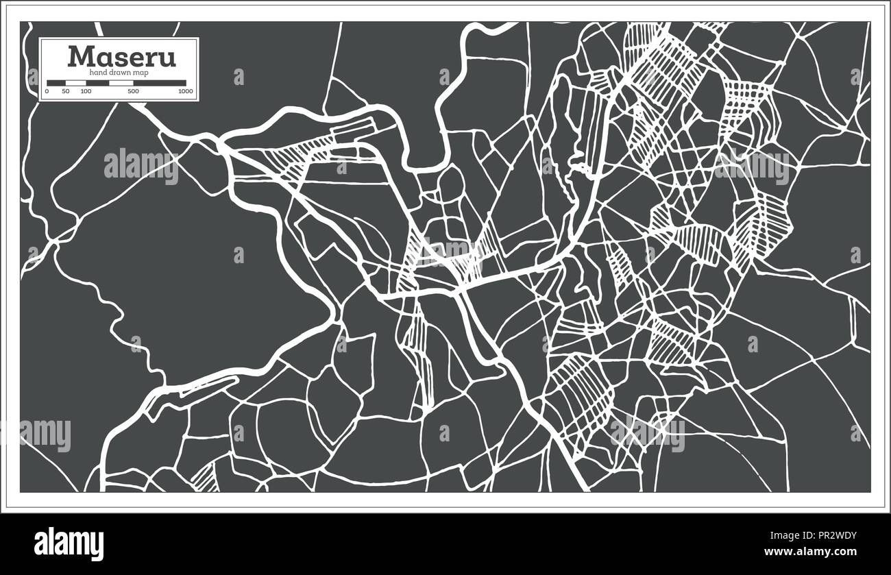 Maseru Lesotho City Map in Retro Style. Outline Map. Vector ...