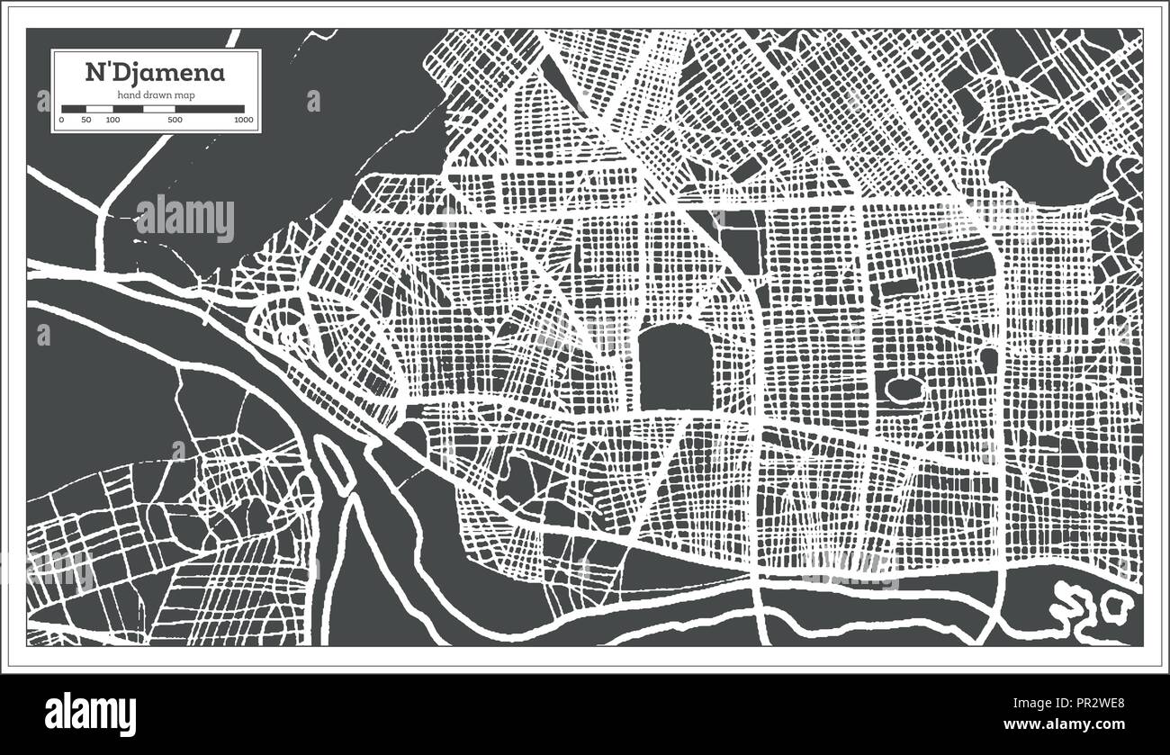 N'Djamena Chad City Map in Retro Style. Outline Map. Vector ...