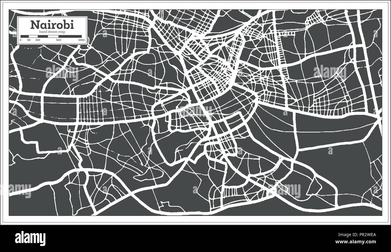 Nairobi Kenya City Map in Retro Style. Outline Map. Vector Illustration ...