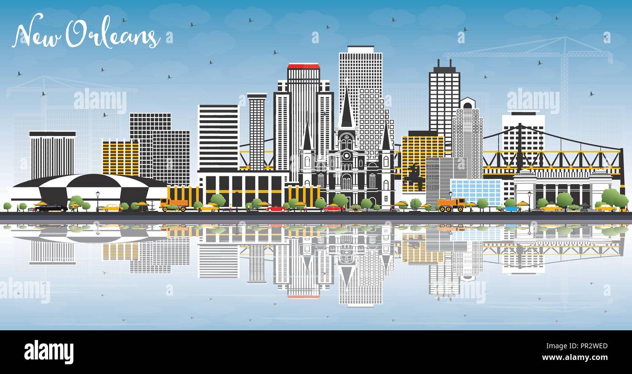 New Orleans Louisiana City Skyline with Gray Buildings, Blue Sky and ...