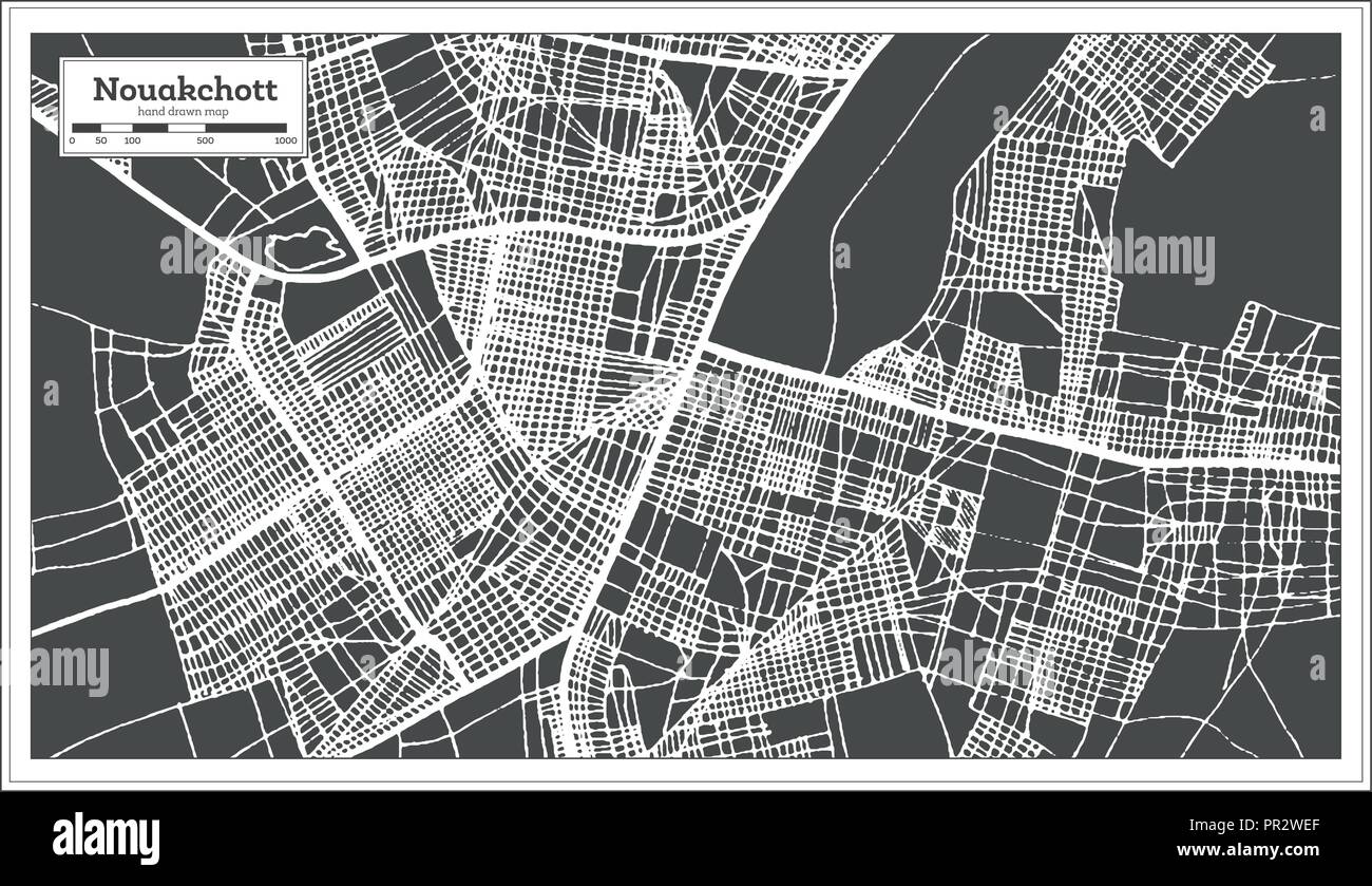 Nouakchott Mauritania City Map in Retro Style. Outline Map. Vector ...