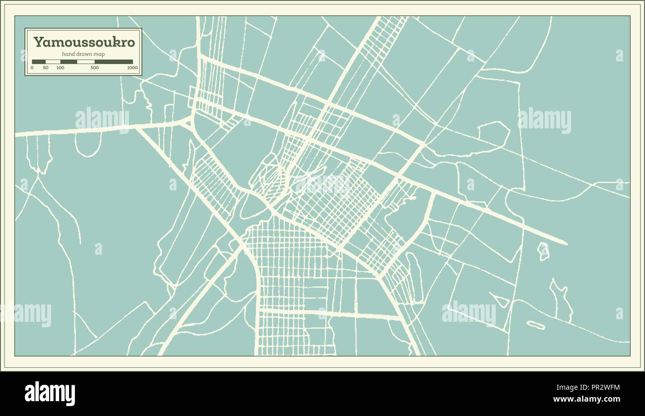 Yamoussoukro Ivory Coast City Map in Retro Style. Outline Map. Vector ...