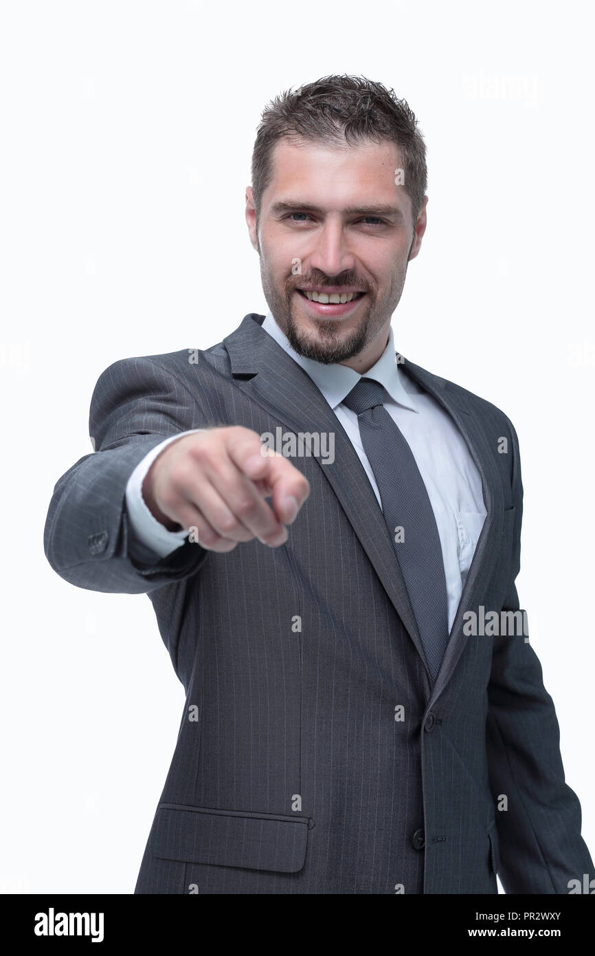 in full growth.closeup.confident businessman pointing forward Stock ...