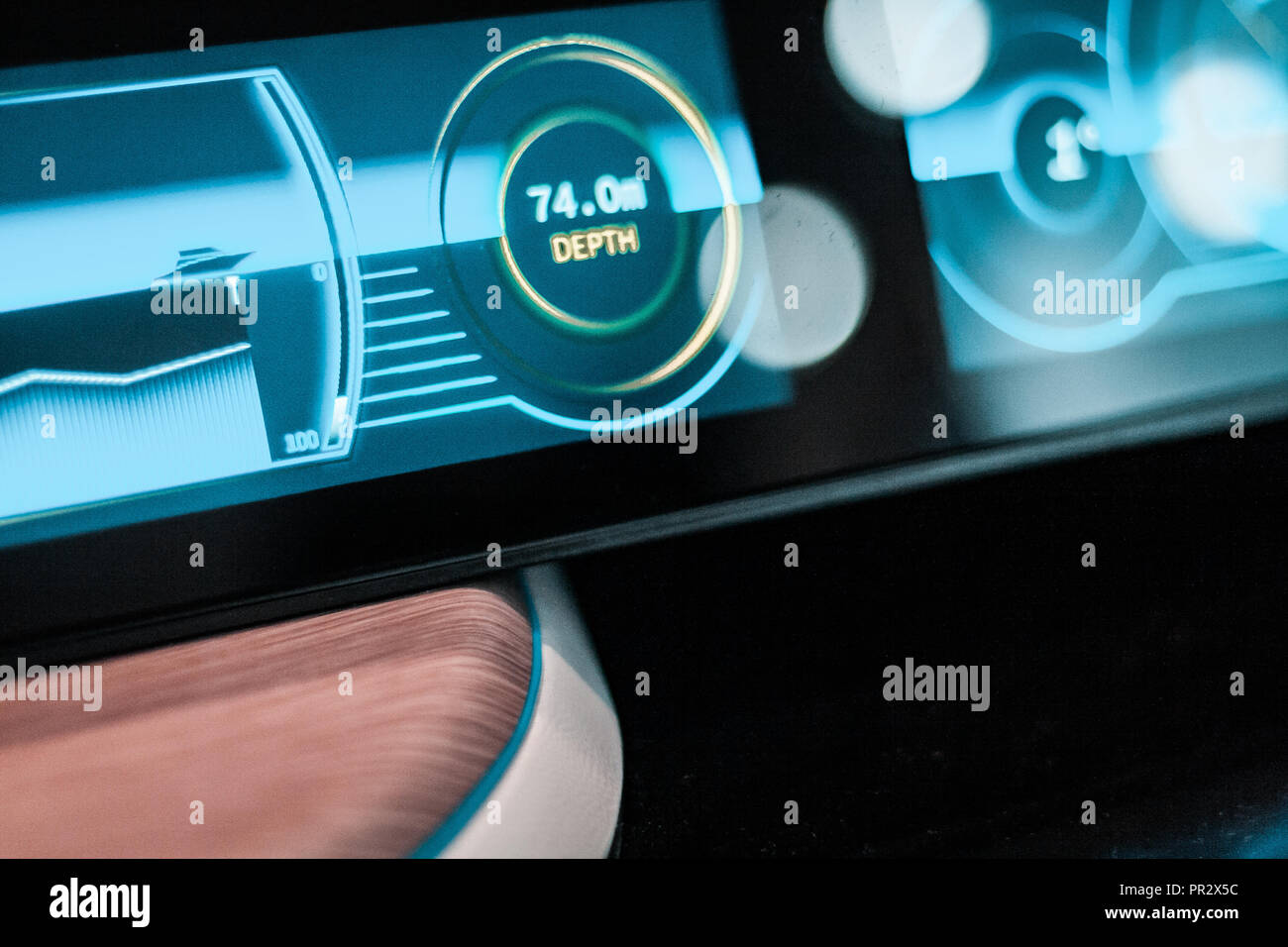Wood and led interface design. Futuristic control panel and dashboard ...