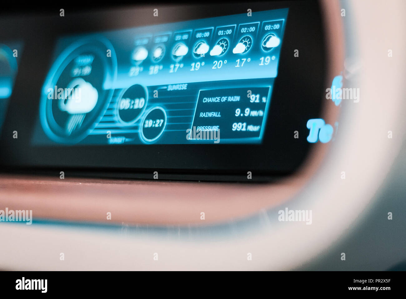 Wood and led interface design. Futuristic control panel and dashboard ...