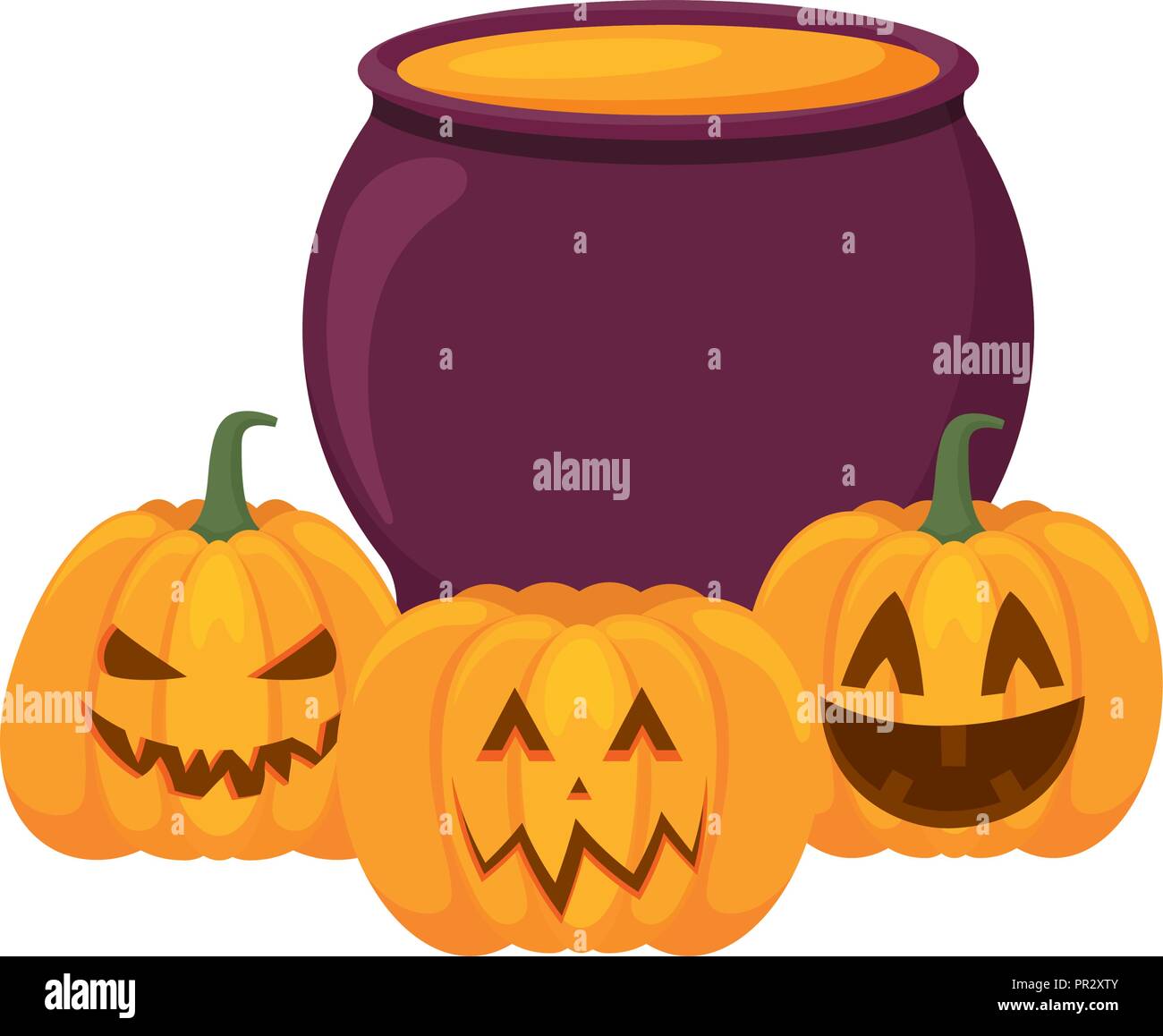 halloween pumpkins and potion pot over white background, vector ...