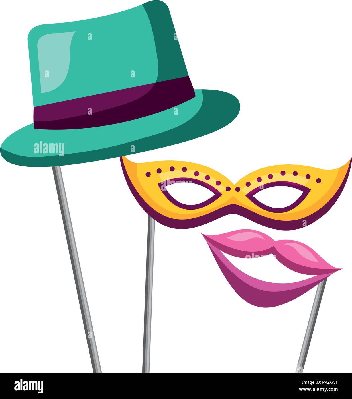 masquerade carnival festival hat mask mouth in sticks vector ...