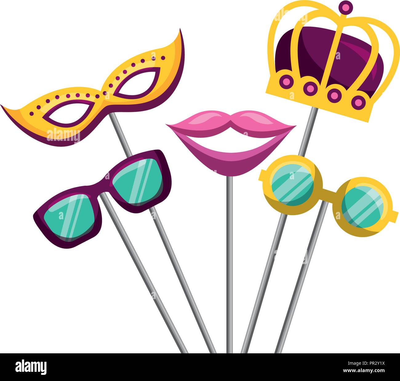 masquerade carnival festival mask crown glasses and mouth vector ...