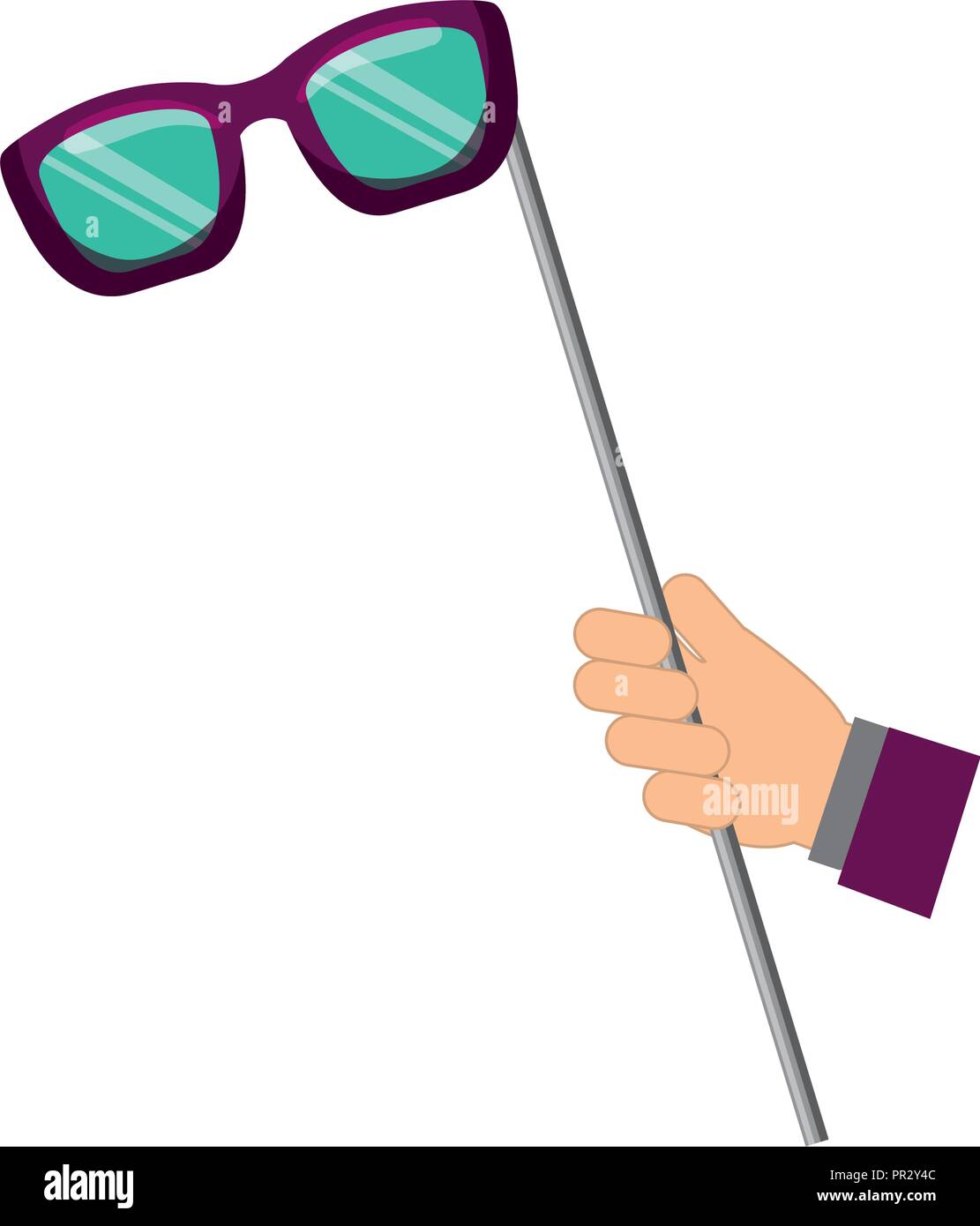 hand holding glasses carnival in stick vector illustration Stock Vector ...