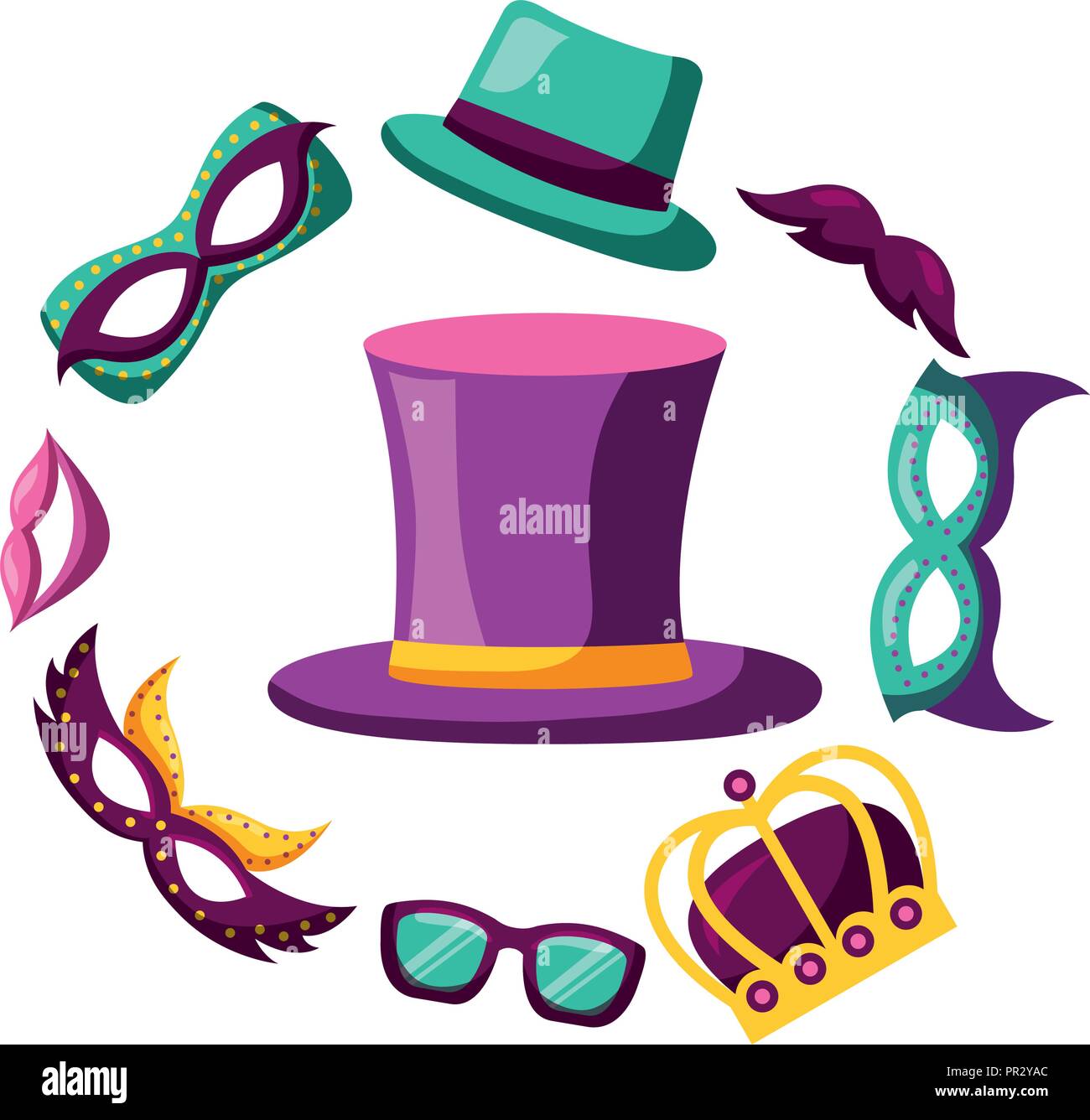 top hat with masks glasses crown carnival costume party Stock Vector ...