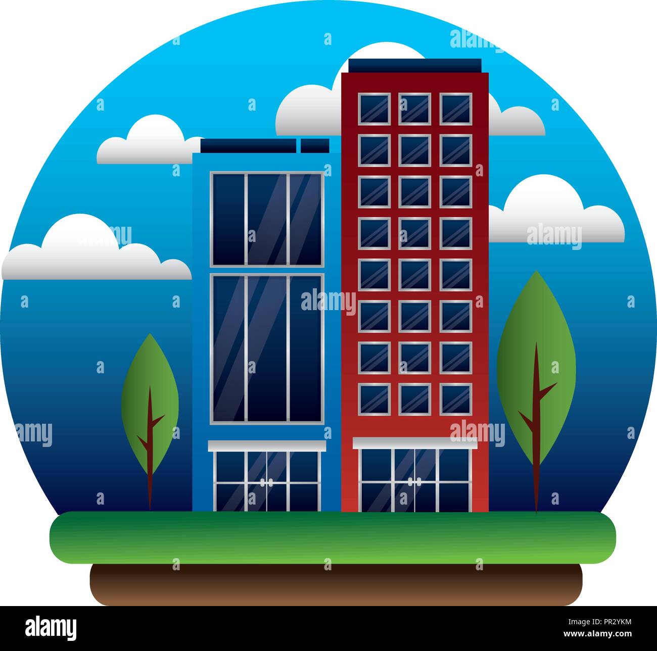 buildings architecture facade trees sky scene Stock Vector Image & Art ...