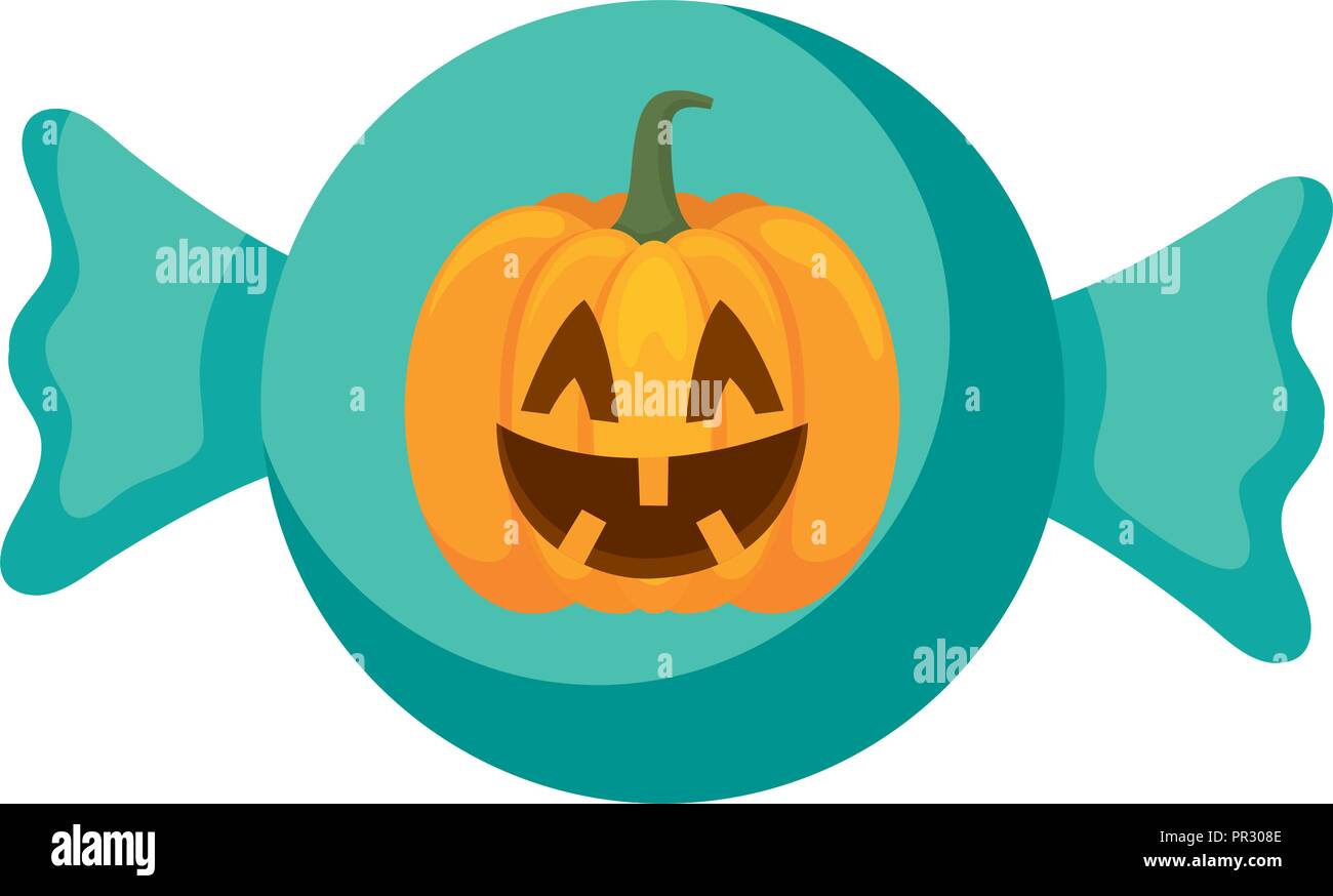 halloween candy with pumpkin icon over white background, vector ...