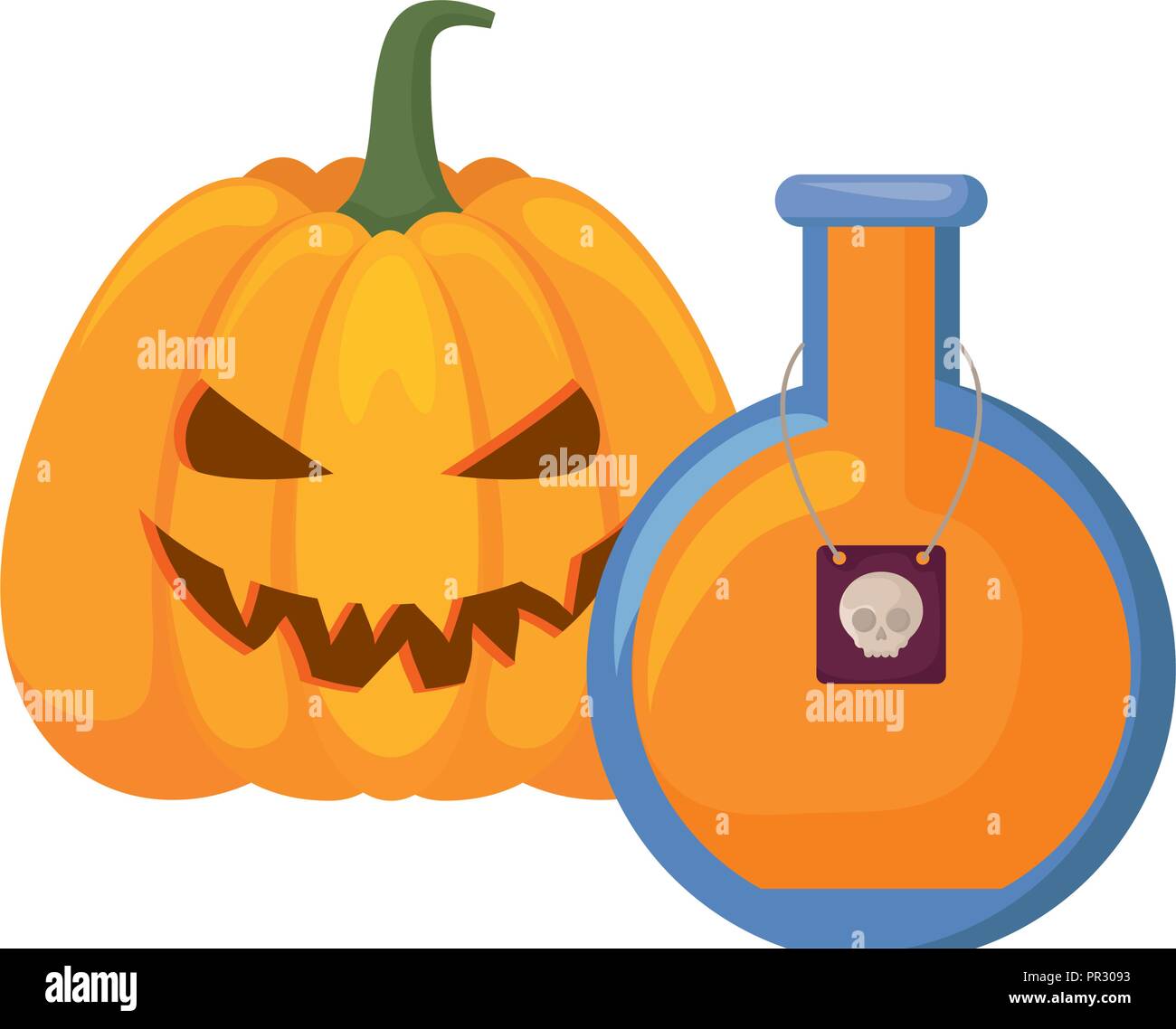 halloween pumpkin and flask over white background, colorful design ...
