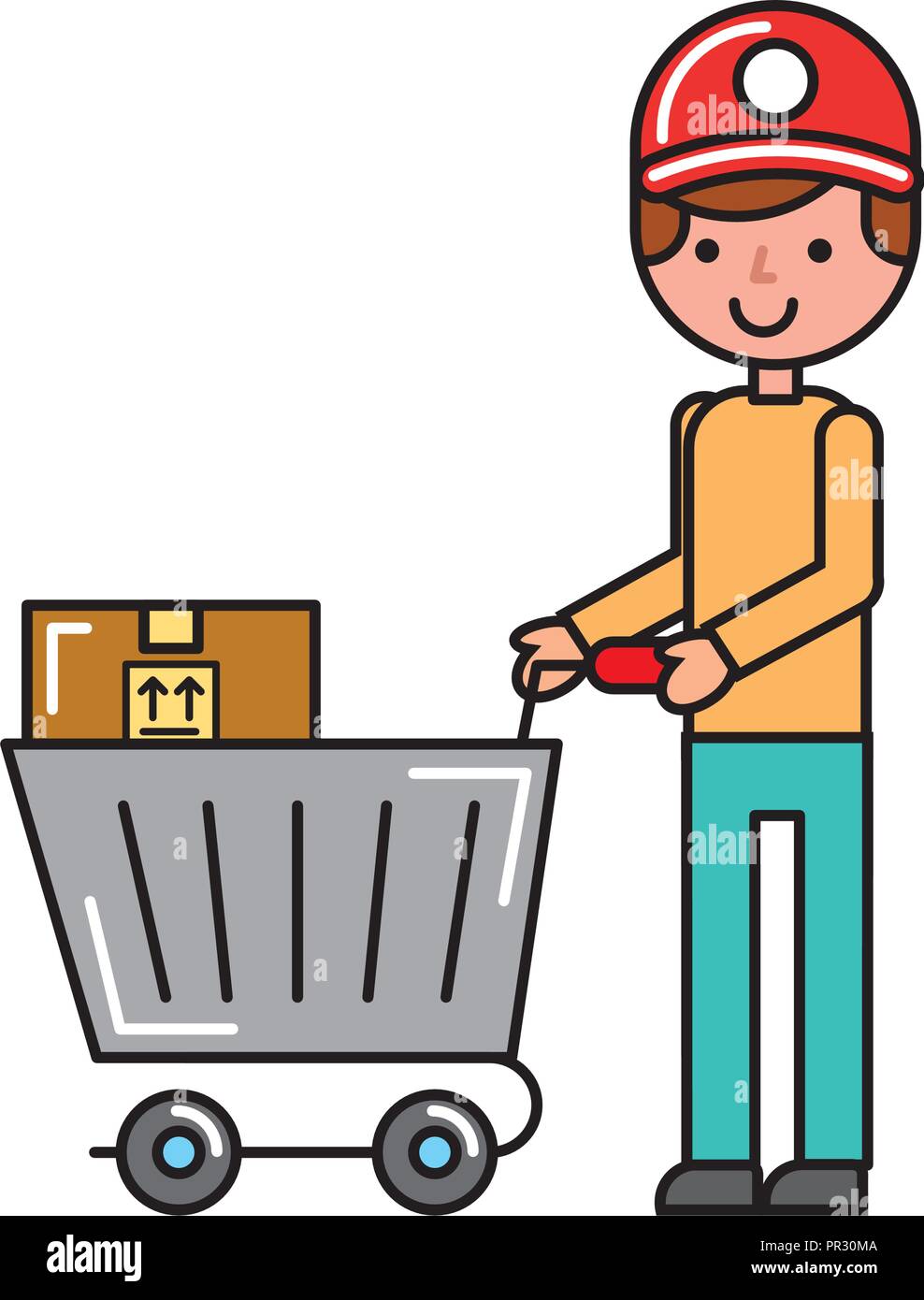 customer boy with cart boxes shopping Stock Vector Image & Art - Alamy