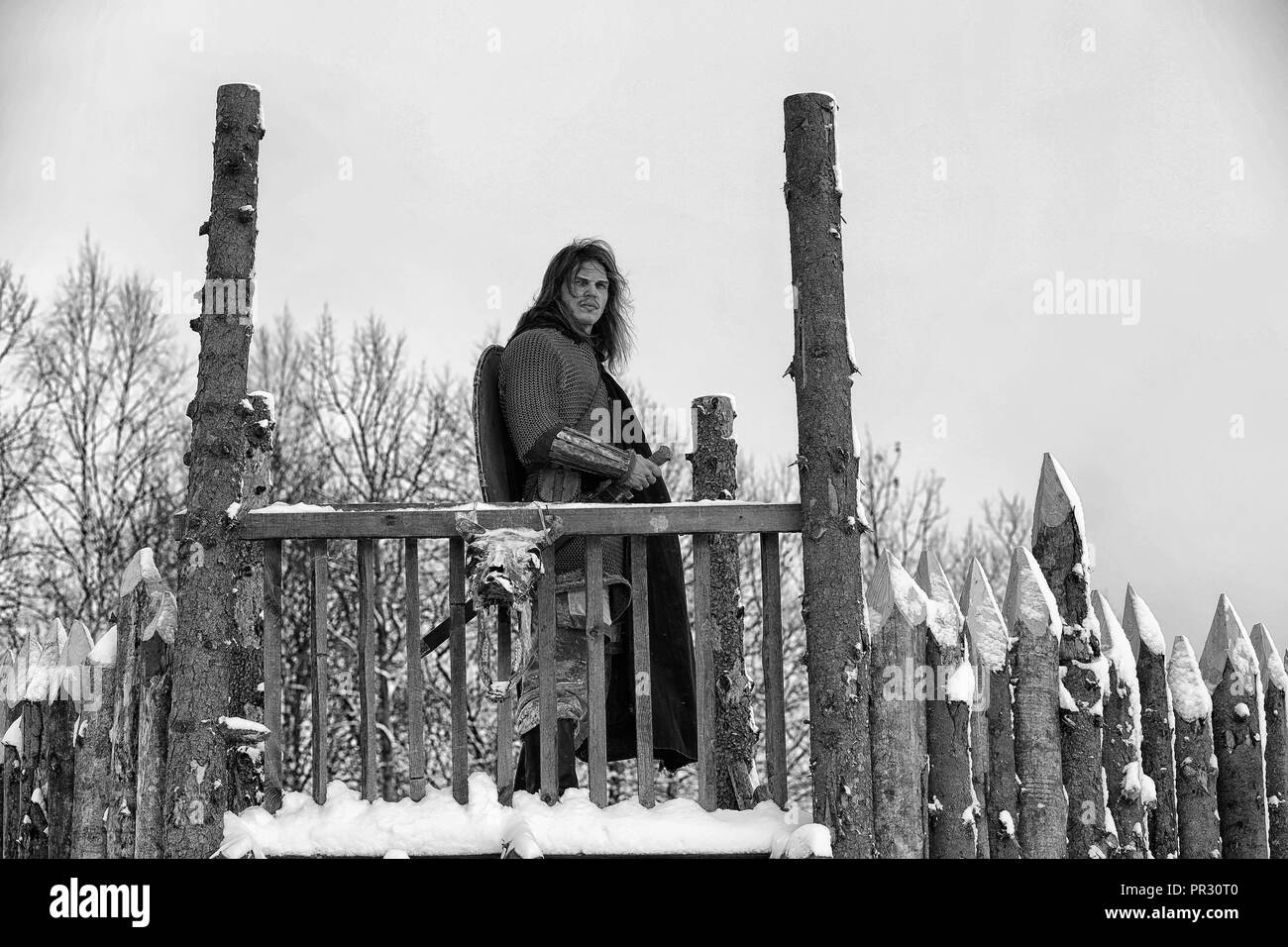 Defender the young warrior in armor Stock Photo - Alamy