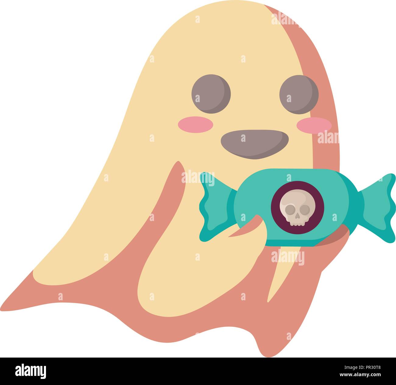 halloween ghost with candy over white background, vector illustration ...