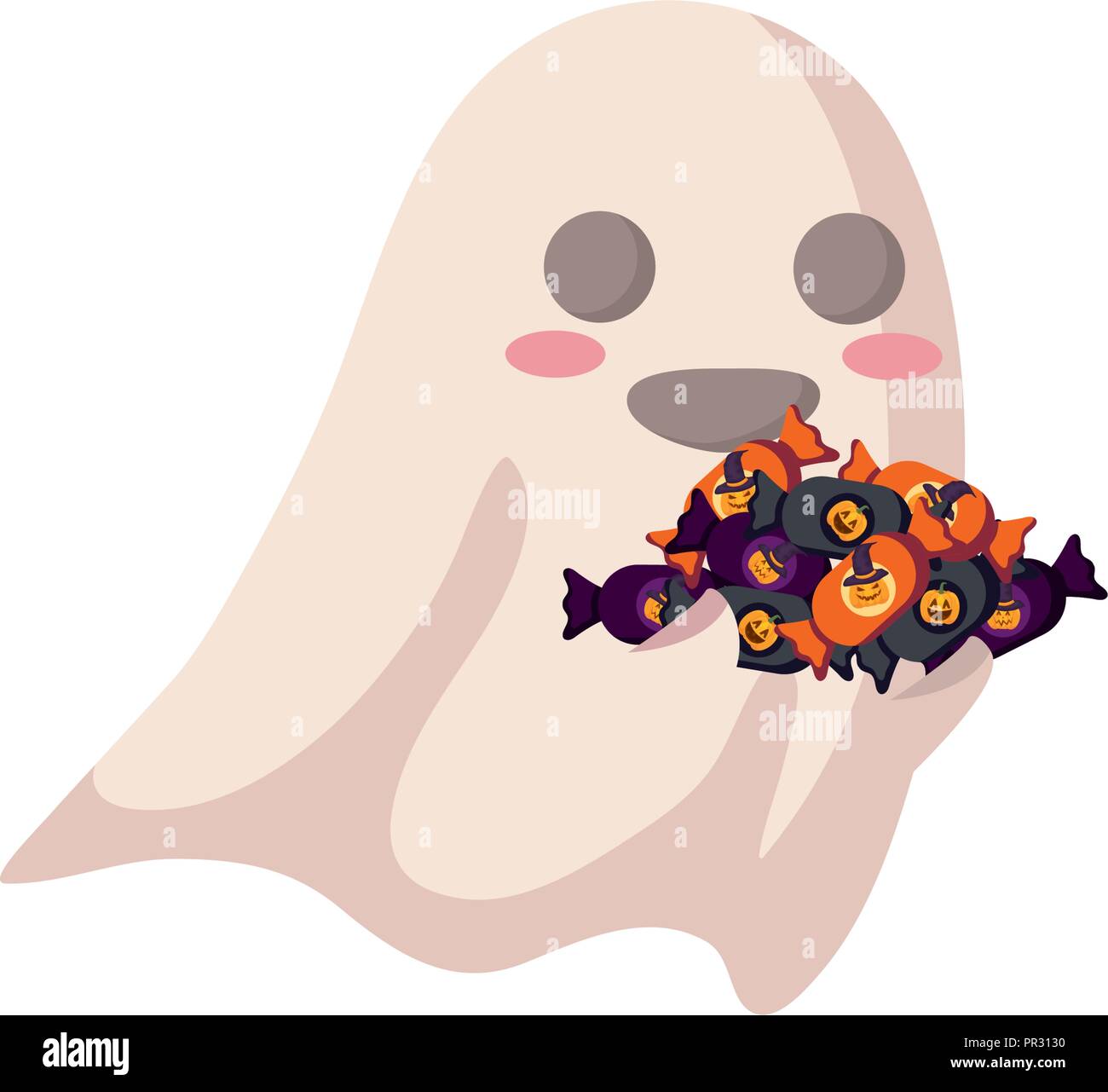 halloween ghost with candies over white background, vector illustration ...