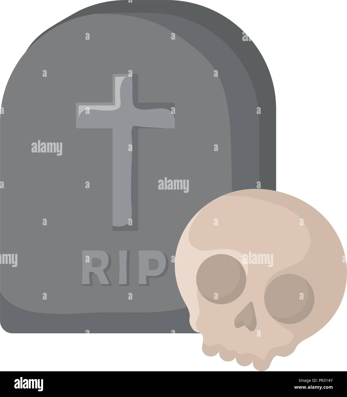 tombstone and skull over white background, colorful design. vector ...