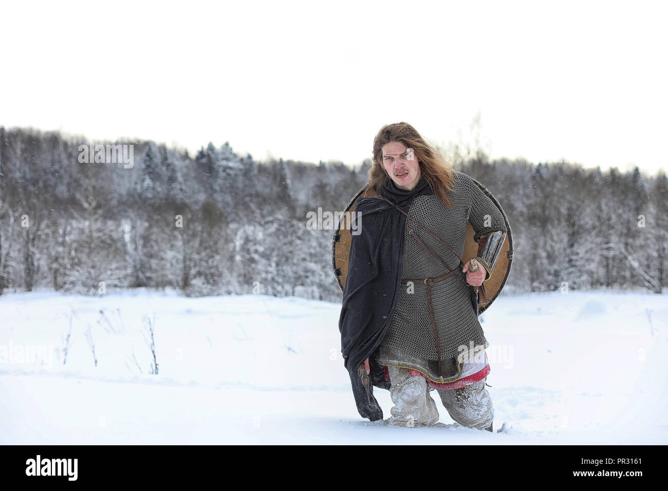Defender the young warrior in mail armor Stock Photo - Alamy