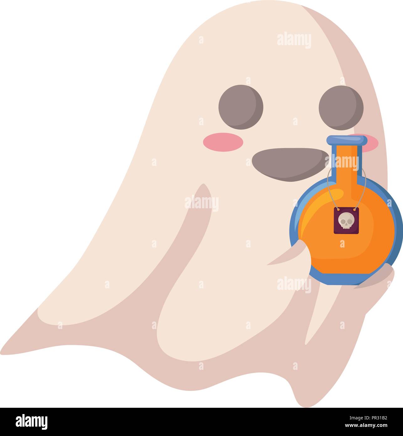 halloween ghost and potion flask over white background, vector ...