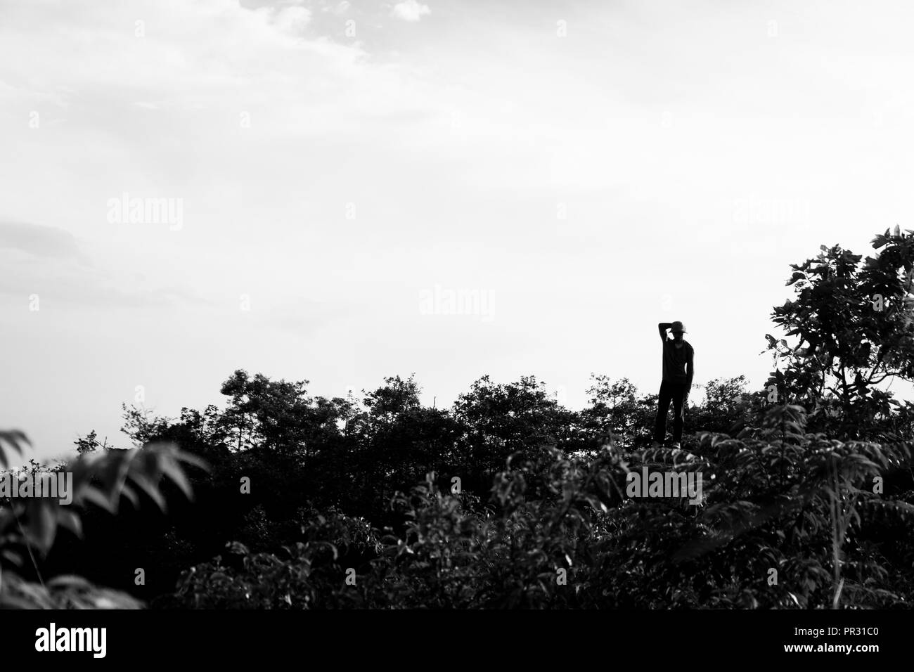 alone man on the mountain, black and white Stock Photo - Alamy