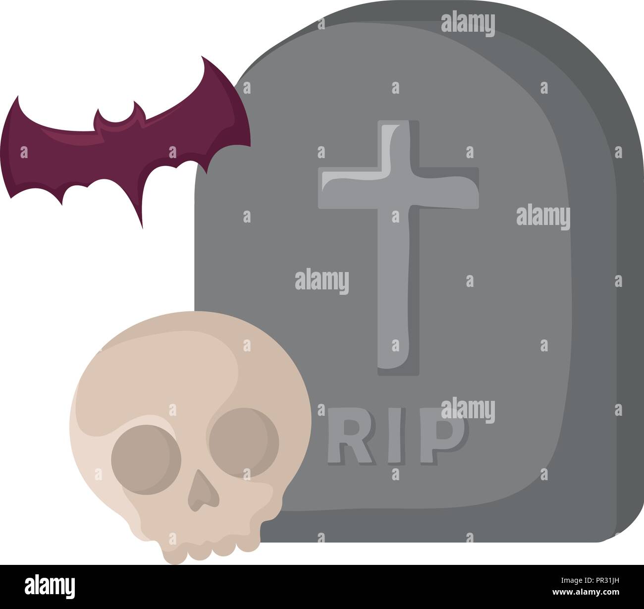 tombstone with skull and bat over white background, colorful design ...