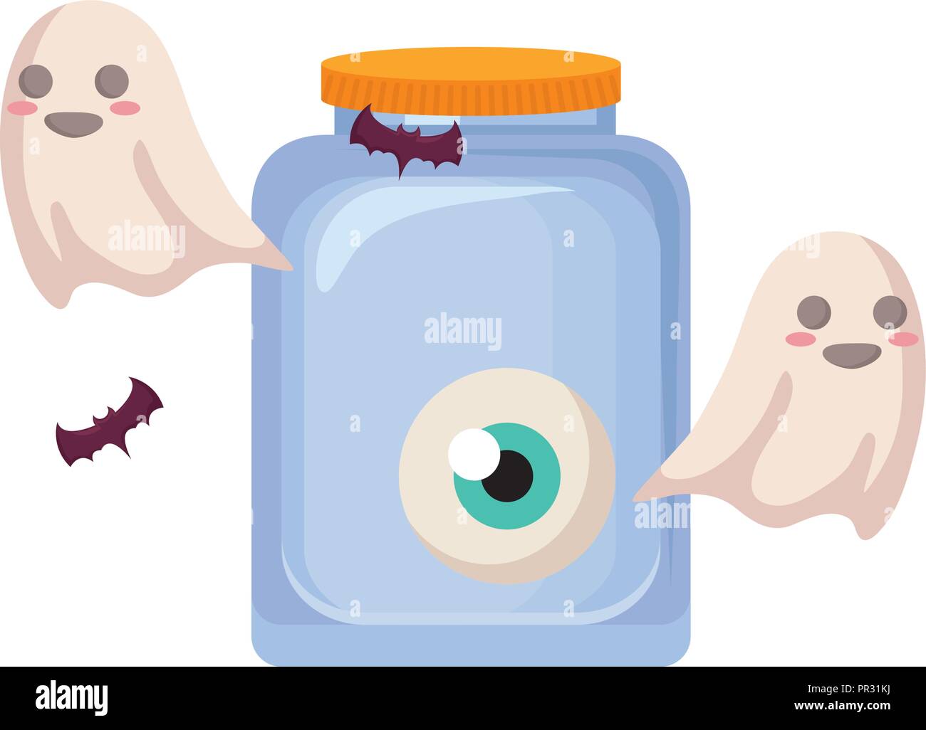 jar with halloween ghosts over white background, vector illustration ...