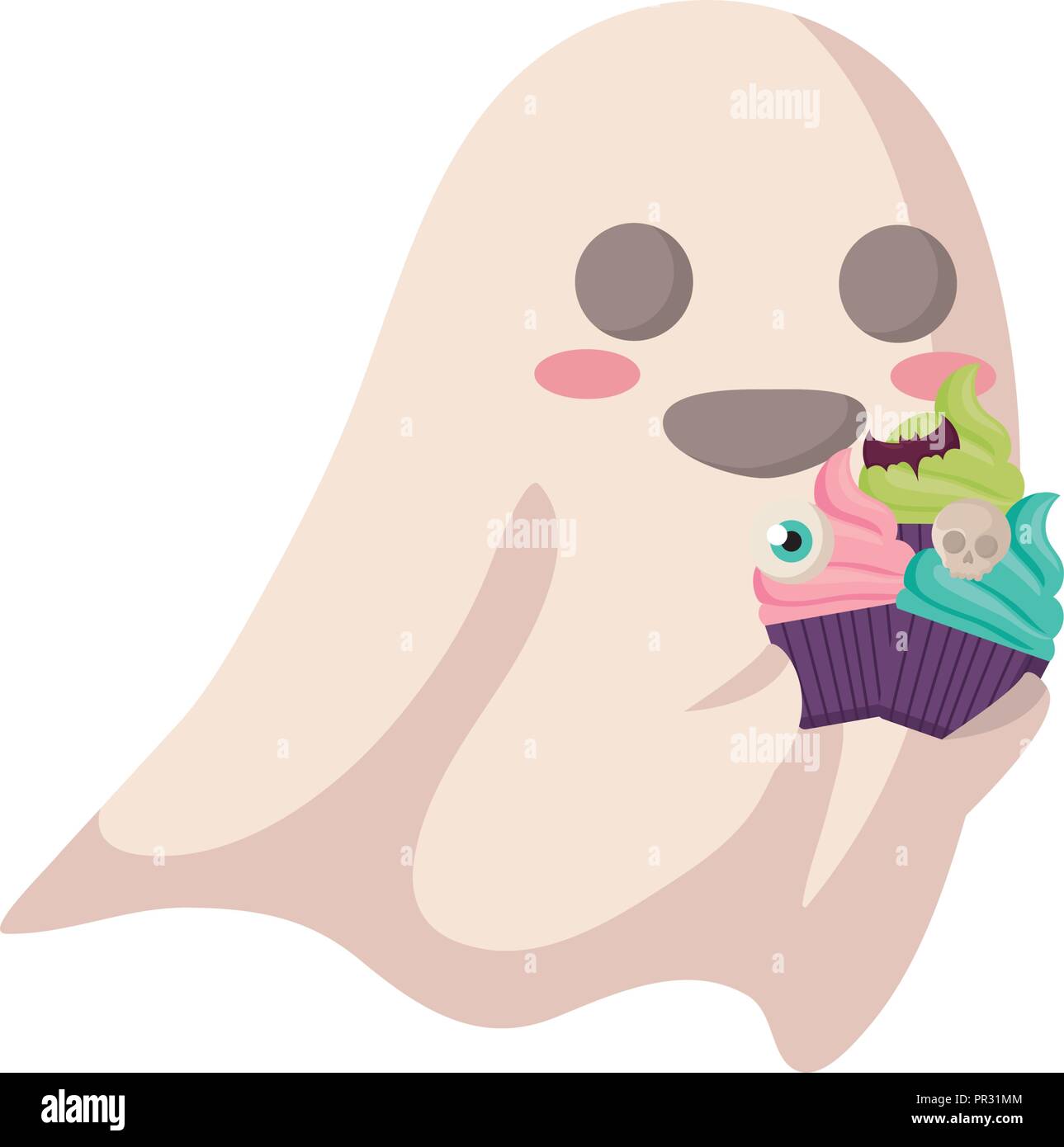 halloween ghost with cupcakes over white background, vector ...