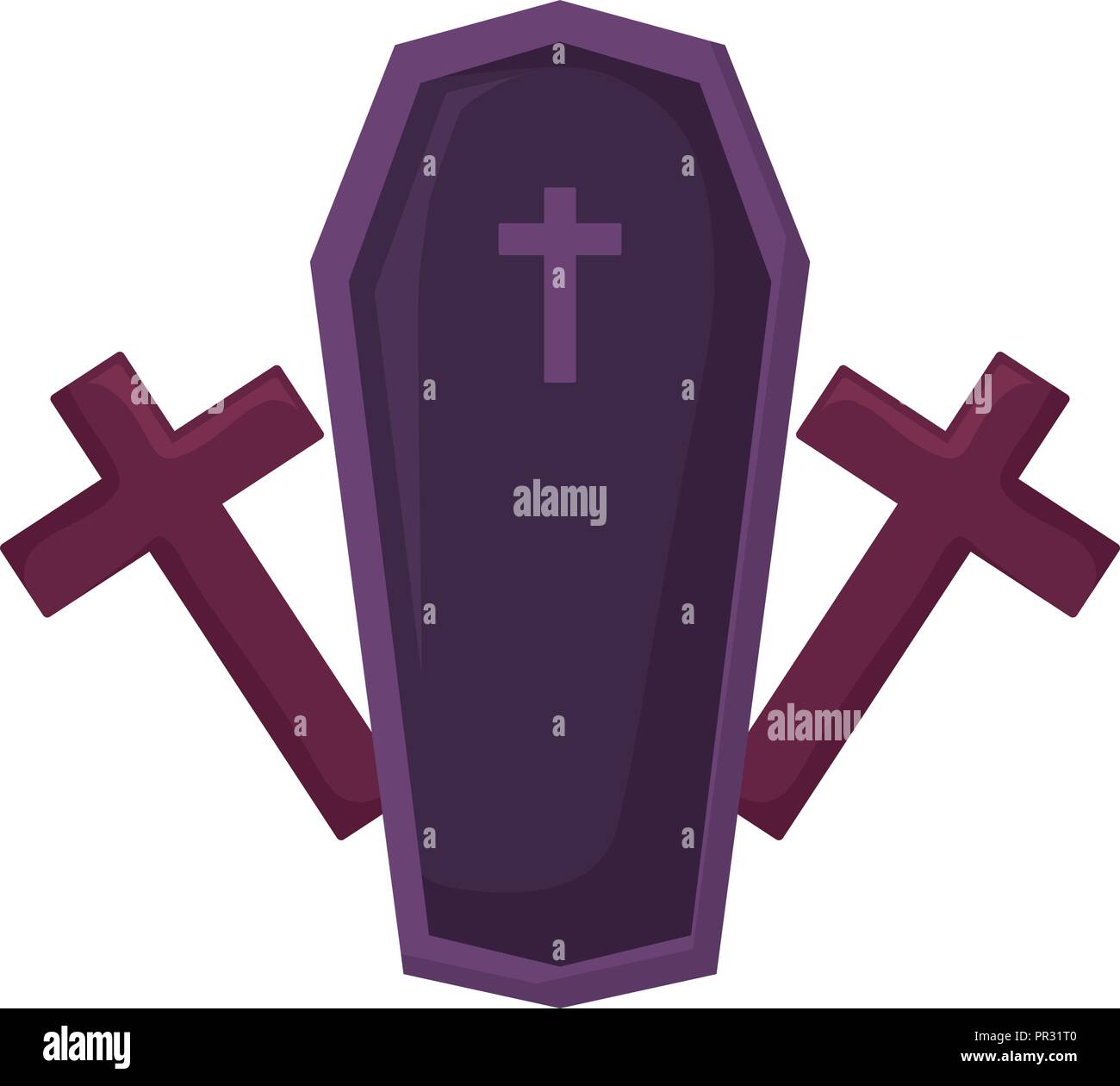 coffin and crosses over white background, colorful design. vector ...