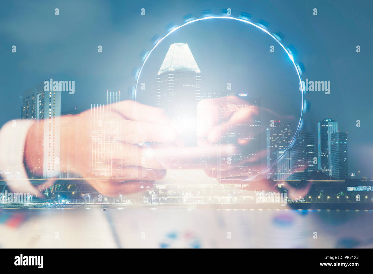 double explore, Businessman working on smartphone, business success ...