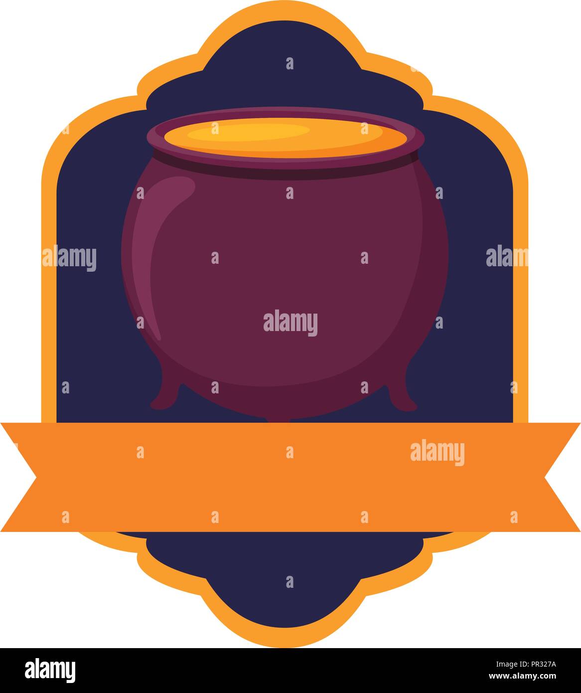 emblem with potion pot icon over white background, colorful design ...