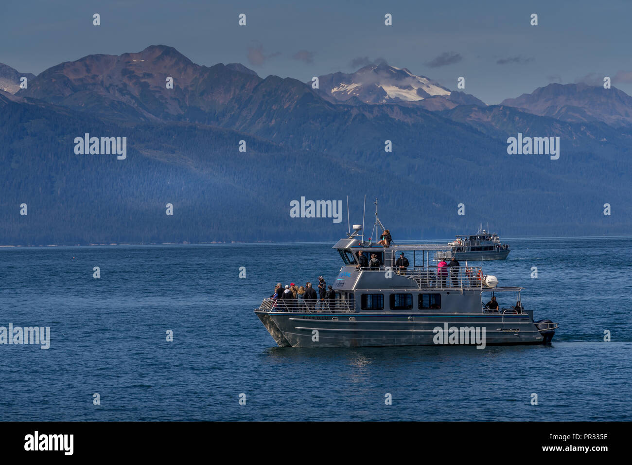 Juneau, Alaska. USA - AUG, 19, 2018. Whale watching boat looking for ...